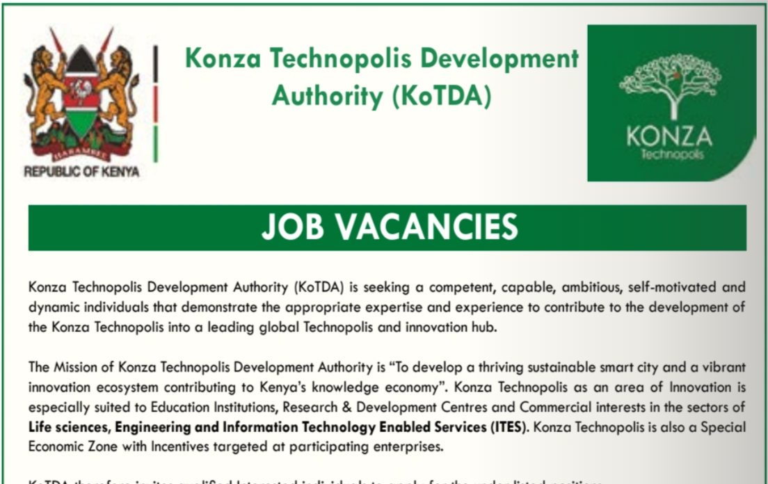 Latest Jobs at Konza Technopolis Development Authority (KoTDA) December ...
