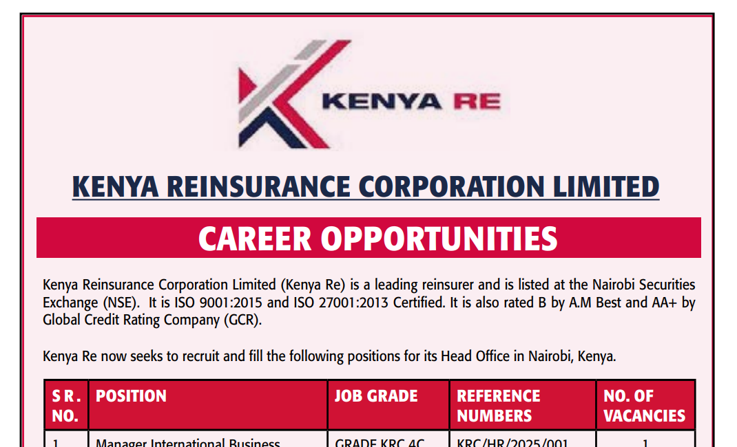 Latest Kenya Re Jobs December 2025
