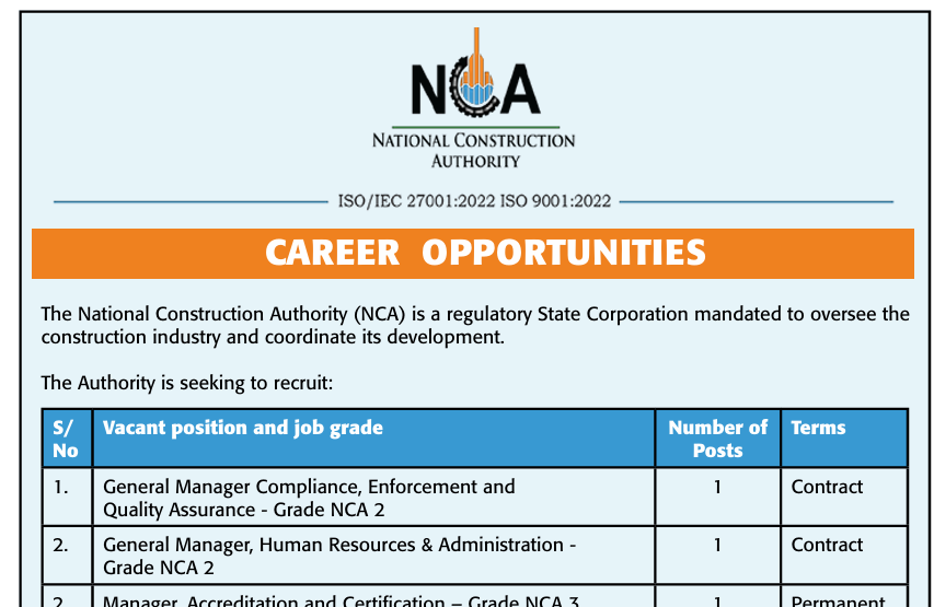 17 Posts - National Construction Authority Jobs - NCA Jobs December 2025